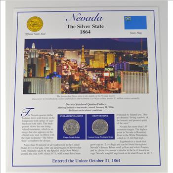 Full Color 2 Coin Ch BU Nevada State Quarter Beautifully Displayed Coin ...