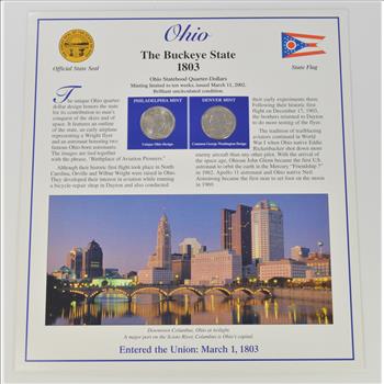 Full Color 2 Coin Ch BU Ohio State Quarter Beautifully Displayed Coin ...