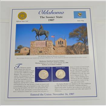 Full Color 2 Coin Ch BU Oklahoma State Quarter Beautifully Displayed ...