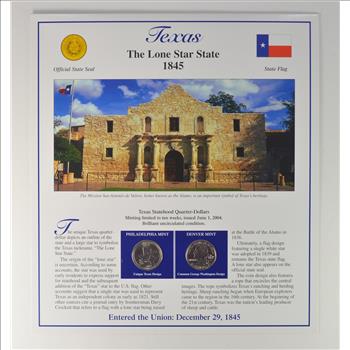 Full Color 2 Coin Ch BU Texas State Quarter Beautifully Displayed Coin ...