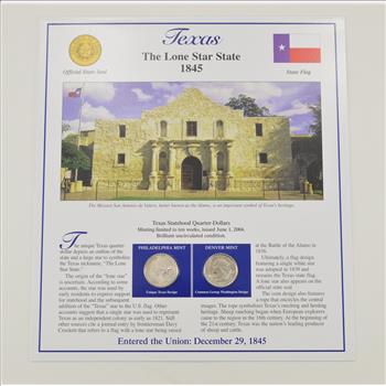 Full Color 2 Coin Ch BU Texas State Quarter Beautifully Displayed Coin ...