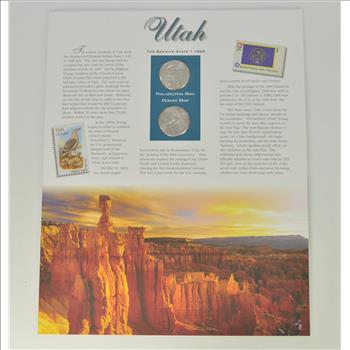 Full Color 2 Coin Ch BU Utah State Quarter Beautifully Displayed Coin ...