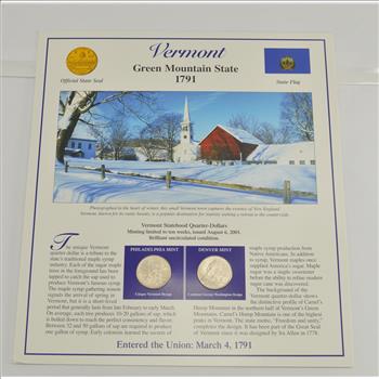 Full Color 2 Coin Ch BU Vermont State Quarter Beautifully Displayed ...