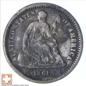 Great Detail HALF Dime - 1861 Seated Liberty Half Dime - Early American Type Coin | Property Room
