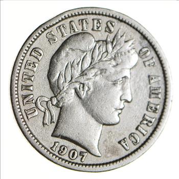 Higher Grade - 1907 Barber Liberty US Silver Dime - Great Detail in ...
