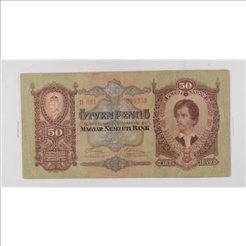 Historic World Bank Note 1932 Hungary 50 Pengo Collectible Currency ...