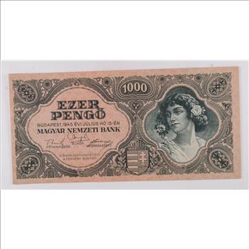 Historic World Bank Note 1945 Hungary 1000 Pengo Collectible Currency ...