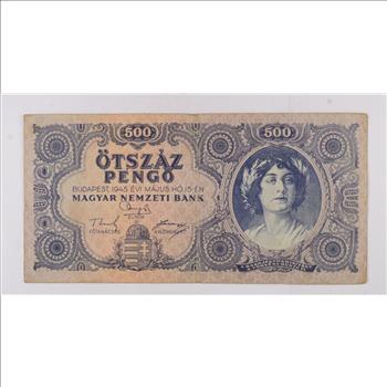 Historic World Bank Note 1945 Hungary 500 Pengo Collectible Currency ...
