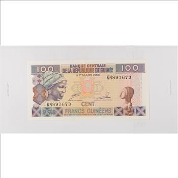 Historic World Bank Note 1960 Guinea 100 Francs Collectible Currency ...