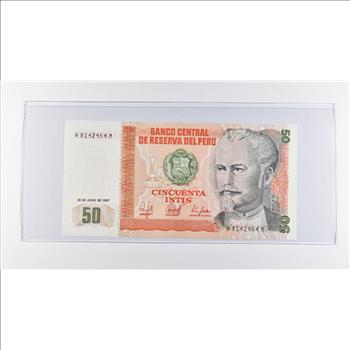 Historic World Bank Note 1987 Peru 50 Intis Collectible Currency ...