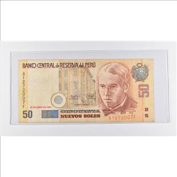 Historic World Bank Note 1994 Peru 50 Nuevos Soles Collectible Currency ...