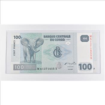 Historic World Bank Note 2007 The Congo 100 Francs Collectible Currency ...