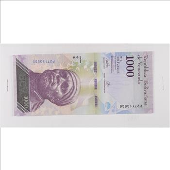 Historic World Bank Note 2017 Venezuela 1000 Bolivares Collectible ...