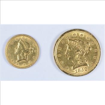Lot (2) 1835 Liberty Head Gold Dollar & 1852 $2.50 Liberty Head Gold Quarter Eagle | Property Room