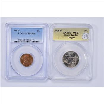 Lot of 2 Different SLABS - Graded Coins | Property Room