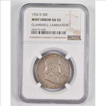 Mint Error AU53 1952-D Franklin Half Dollar - Clamshell Lamination ...
