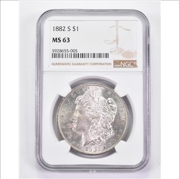 MS63 1882-S Morgan Silver Dollar - Graded NGC Rainbow Tone | Property Room