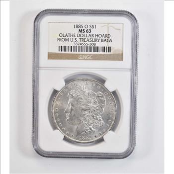 MS63 1885-O Morgan Silver Dollar - Olathe Dollar Hoard - From US Treasury Bags - Graded NGC ...