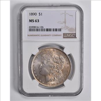 MS63 1890 Morgan Silver Dollar - Graded NGC | Property Room
