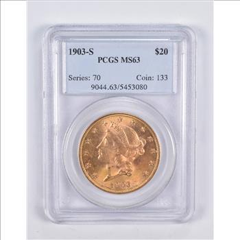 MS63 1903-S $20 Liberty Head Gold Double Eagle PCGS | Property Room