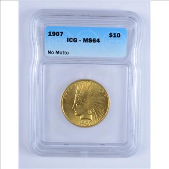 MS64 1907 $10.00 Indian Head Gold Eagle - No Motto - ICG Graded ...