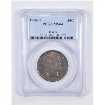 MS64 1908-O Barber Half Dollar Hayes PCGS | Property Room