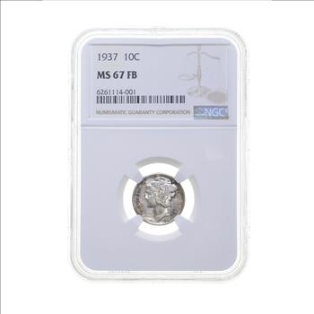 MS67 FB 1937 Mercury Silver Dime - Graded NGC | Property Room