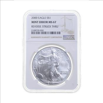 MS67 MINT ERROR 2000 American Silver Eagle - REV Struck Thru - Graded NGC | Property Room