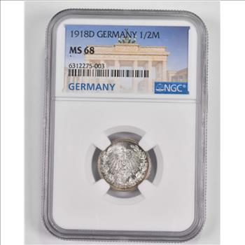 MS68 1918-D Germany 1/2 Mark - Graded NGC | Property Room