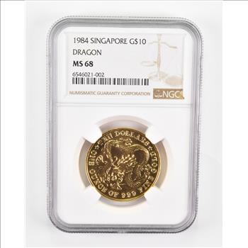 MS68 1984 Singapore $10 Gold - Dragon - Graded NGC | Property Room