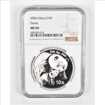 MS69 2004 China 10 Yuan Silver Coin - Panda - Graded NGC | Property Room