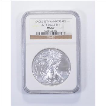 MS69 2011 American Silver Eagle - 25th Anniversary - Graded NGC | Property Room
