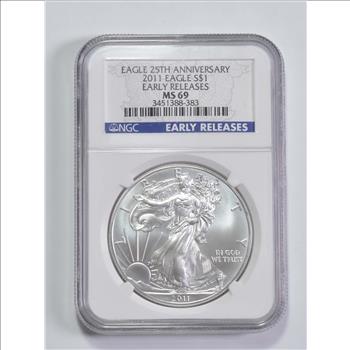 MS69 2011 American Silver Eagle - Early Releases - 25th Anniversary - Graded NGC | Property Room