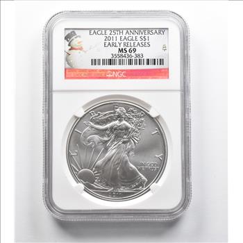 MS69 2011 American Silver Eagle - Early Releases - Eagle 25th Anniv. - Graded NGC | Property Room