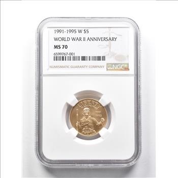 MS70 1991-1995-W $5 World War II Anniversary Commemorative Gold Coin ...