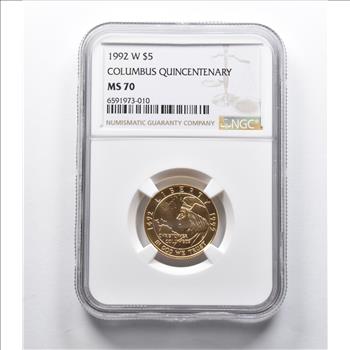 MS70 1992-W $5 Columbus Quincentenary Gold Commemorative NGC | Property ...