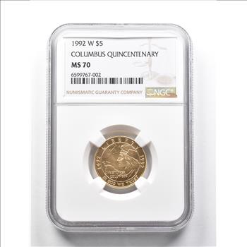 MS70 1992-W $5 Columbus Quincentenary Gold Commemorative NGC | Property ...