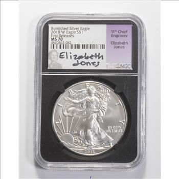 MS70 2018-W American Silver Eagle - Burnished - FR - Elizabeth Jones ...