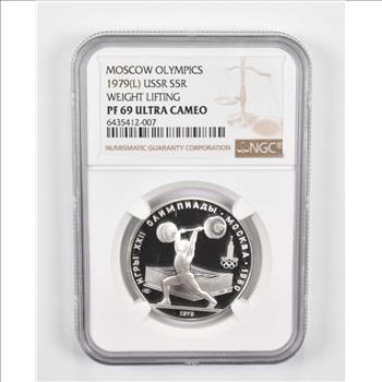 PF69 UCAM 1979(L) USSR 5 Rubles Silver Coin - Moscow Olympics - Weight ...