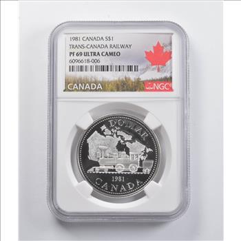 PF69 UCAM 1981 Canada 1 Dollar - Trans-Canada Rail Way Centennial ...