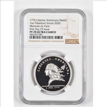 PF70 UCAM 1776 Libertas Medal 2020 Monnaie de Paris 1 Oz Palladium FDOI ...