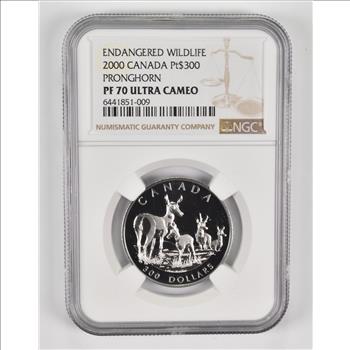 PF70 UCAM 2000 Canada $300 Platinum - Pronghorn - Endangered Wildlife ...