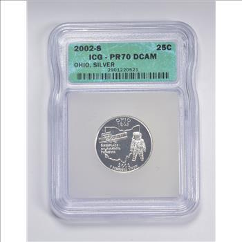 PR70 DCAM 2002-S Ohio State Silver Quarter - Graded ICG | Property Room