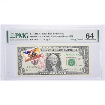 Rare PMG Graded 64 FR1916-L (LW Block) 1988-A $1 Note Bill First Day ...
