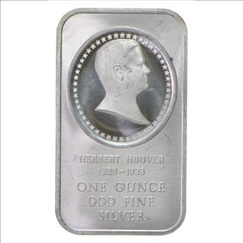 Rare Silver 1 Oz. President Herbert Hoover Silver Bar.999 Fine Silver ...