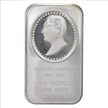 Rare Silver 1 Oz. President Warren G. Harding Silver Bar.999 Fine ...