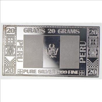 Rare Silver 20 Grams Peru Flag Bar .999 Fine Silver | Property Room
