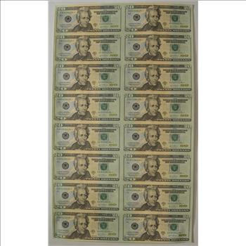 Sheet Of 16 2004-A $20 Federal Reserve Notes - Uncut Sheet Of Notes ...