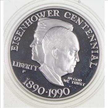 SILVER Proof 1990-P Eisenhower Centennial Commemorative US Silver Dollar - 90% Silver ...