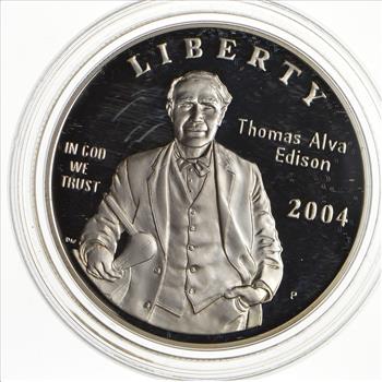 SILVER Proof 2004-P Thomas Edison Commemorative US Silver Dollar - 90% ...